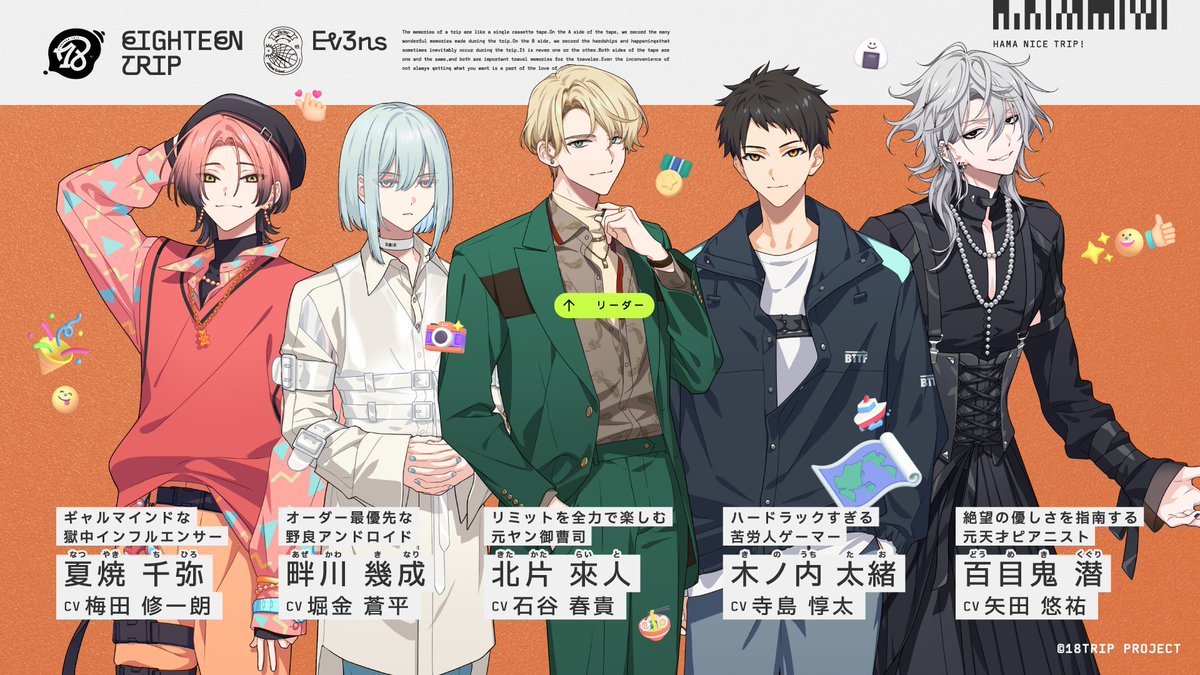【18TRIP】声優（CV）・キャラクター一覧【エイトリ/エイティーントリップ】